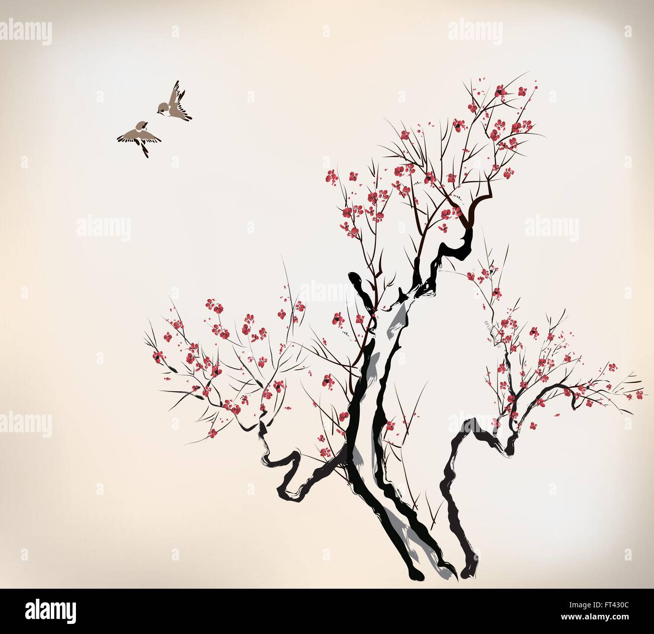 cherry blossom pot ink painting Stock Vector Image & Art - Alamy