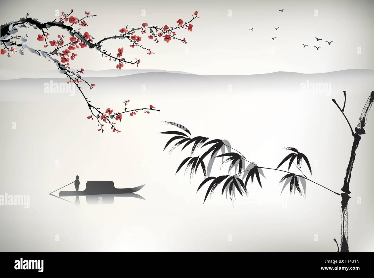 Japanese art landscape boat Stock Vector Images - Alamy