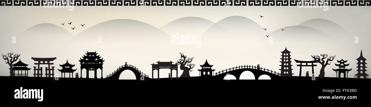 Bridge and china and lake Stock Vector Images - Alamy