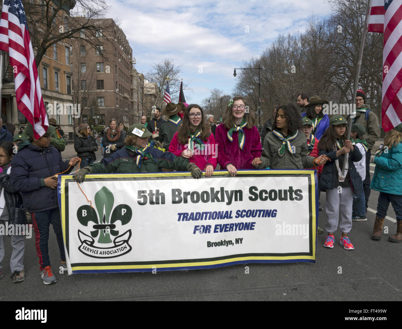 Girl Scout troop at St.Patrick's Day Parade in the Park Slope ...