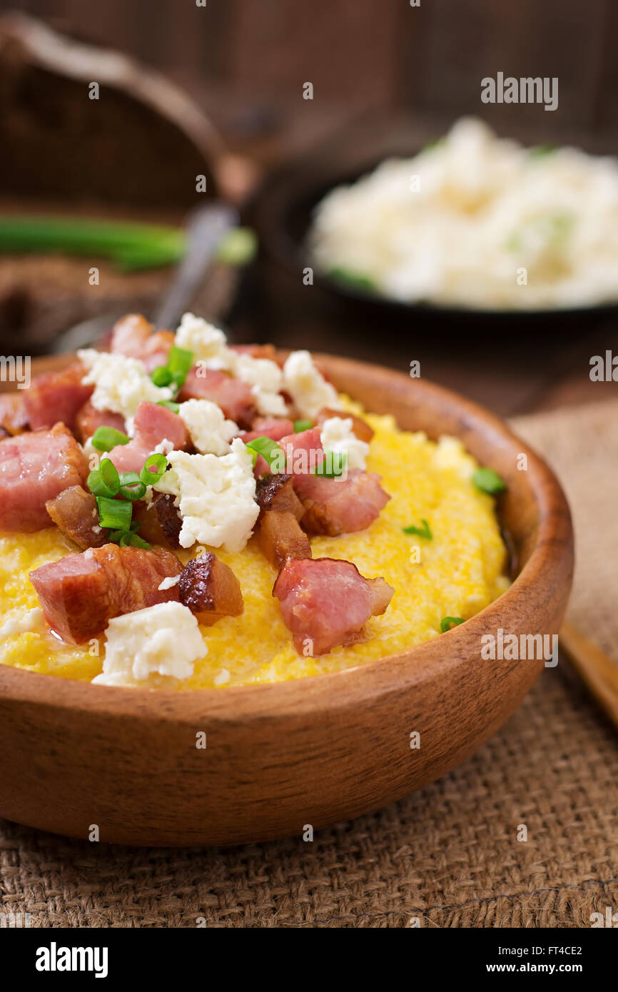 Banosh - Ukrainian Hutsul meal (maize porridge) with bacon, cracklings ...