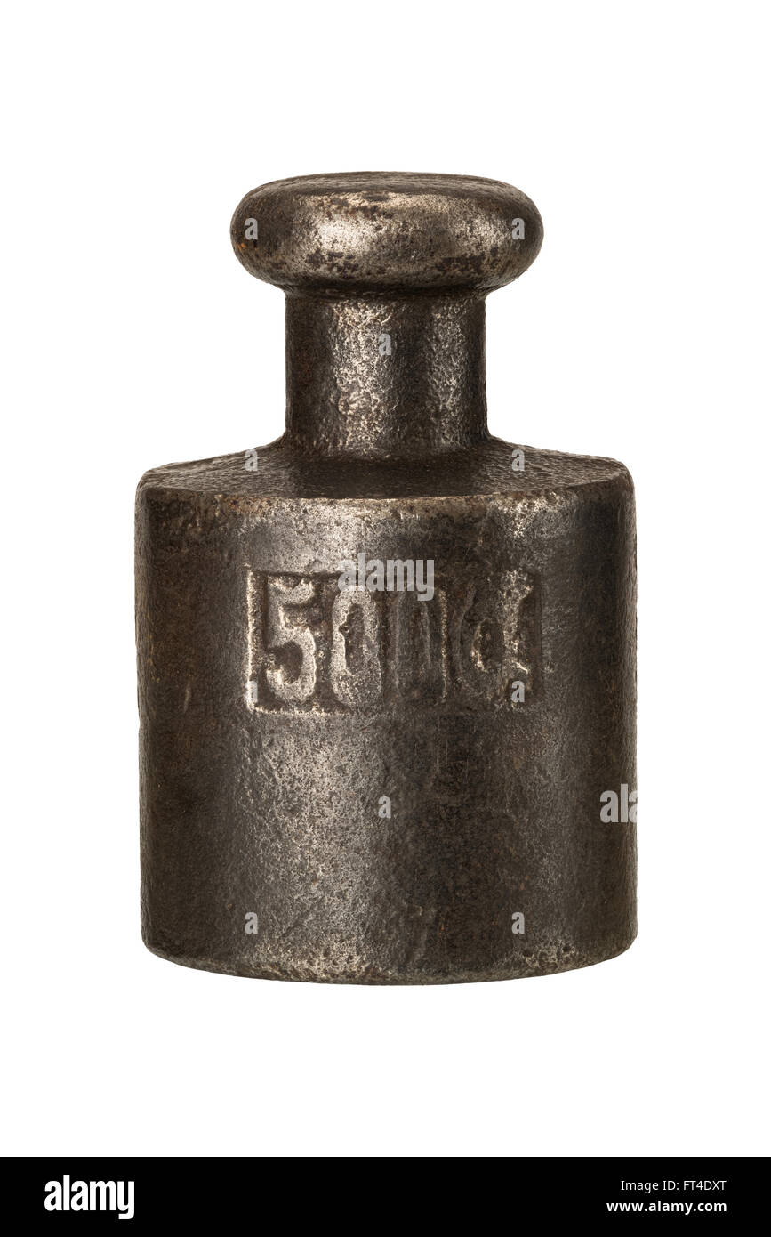Old rusty iron scale weight isolated on white Stock Photo - Alamy