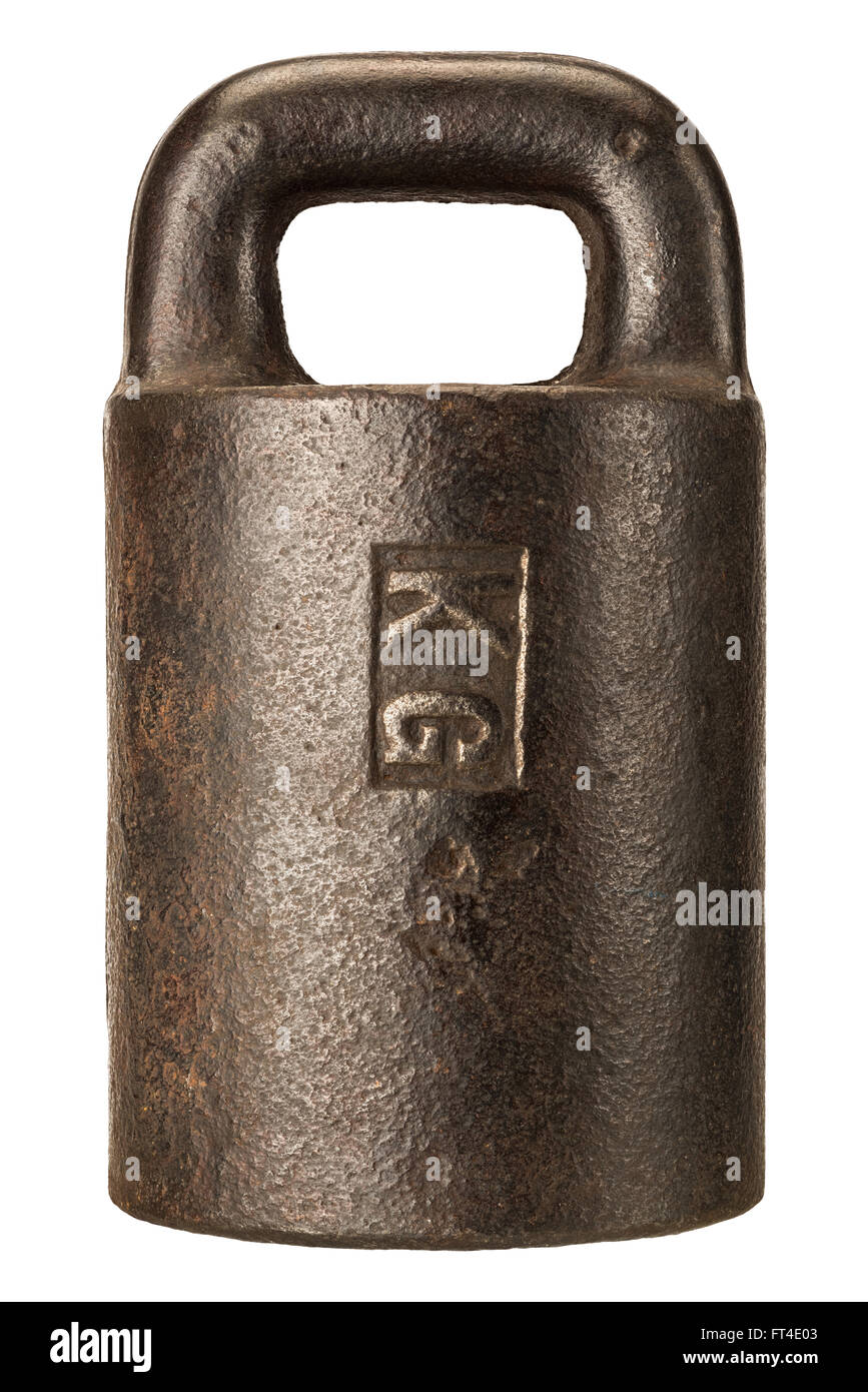Old rusty iron scale weight isolated on white Stock Photo - Alamy