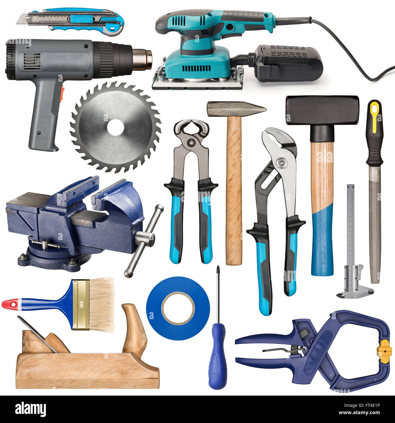 Set of various isolated hand tools for manual work Stock Photo - Alamy