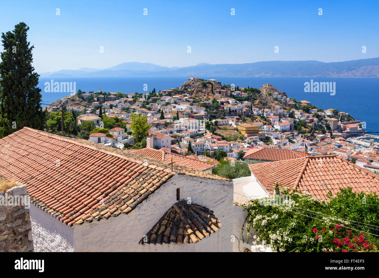 Hydra Town views and the Gulf of Hydra, Hydra Island, Greece Stock ...