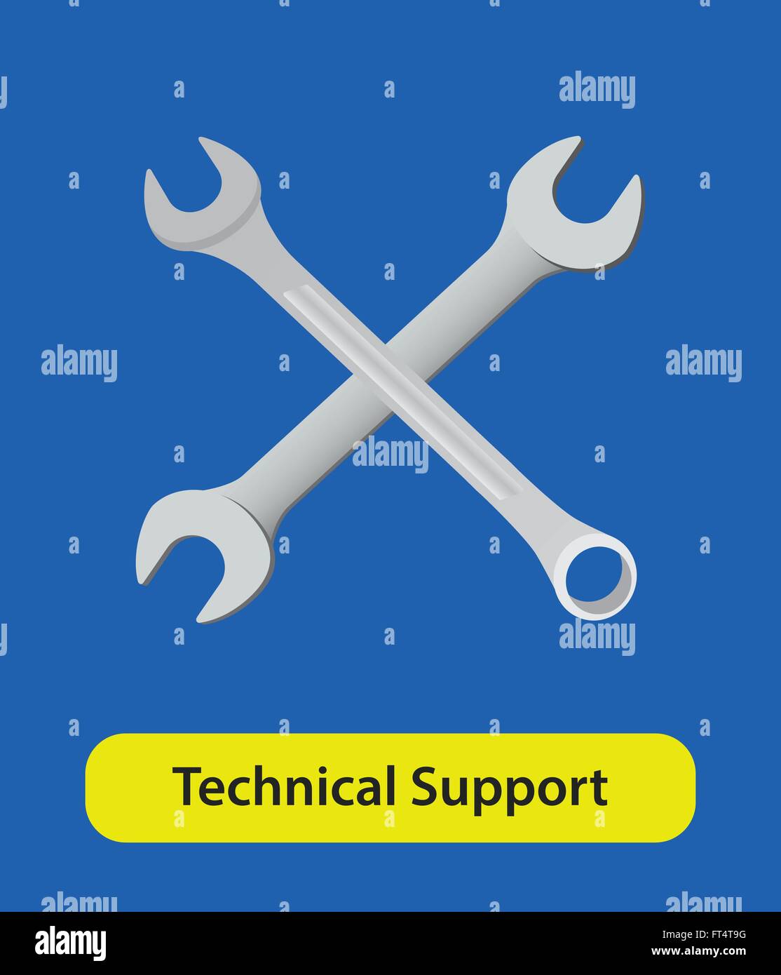 technical support vector symbol sign with wrench and blue background ...