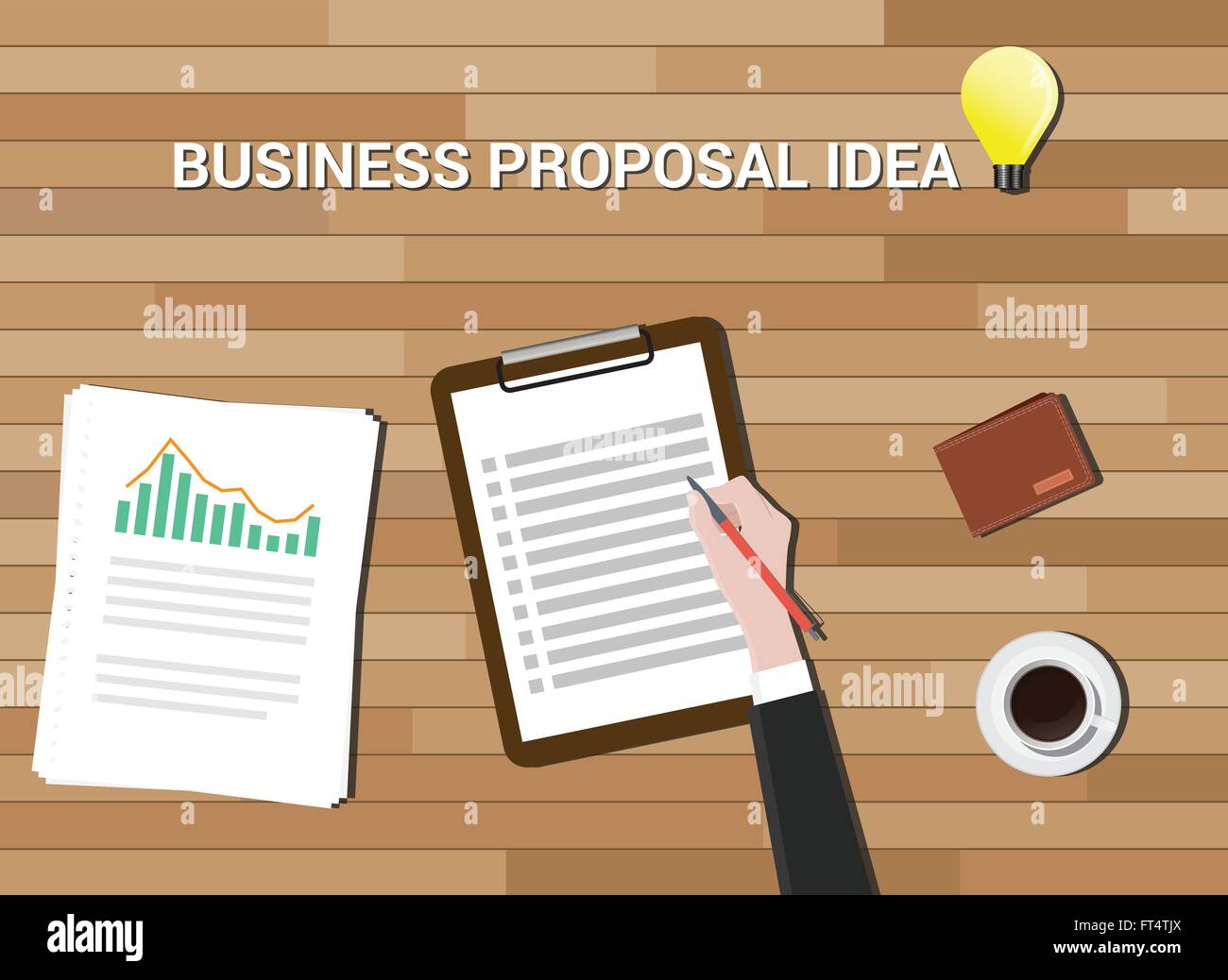business proposal idea in work desk wood background Stock Vector Image ...