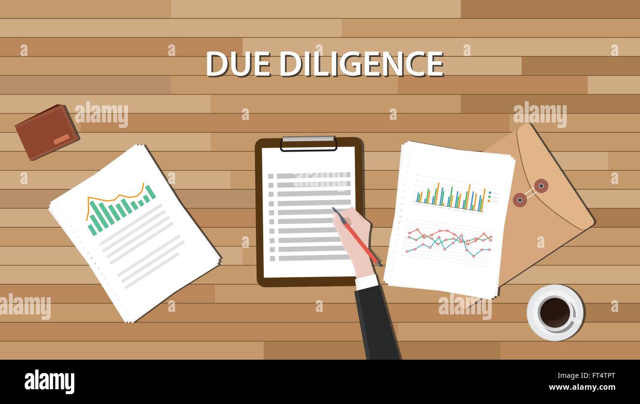 due diligence business review with paper document and graph Stock ...
