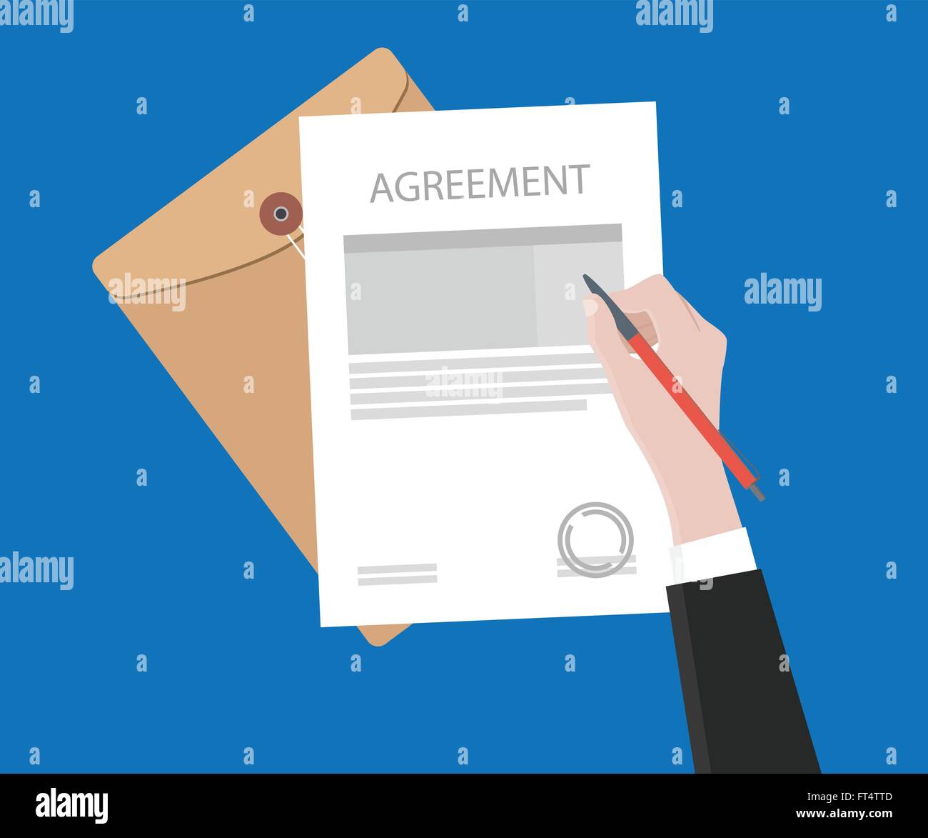 sign agreement contract on paper document with stamp Stock Vector Image ...
