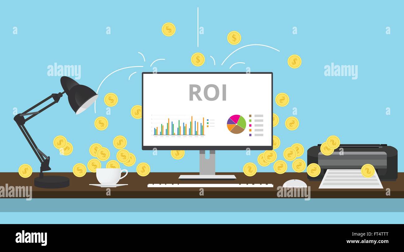 roi return on investment with graph and gold coin Stock Vector Image ...