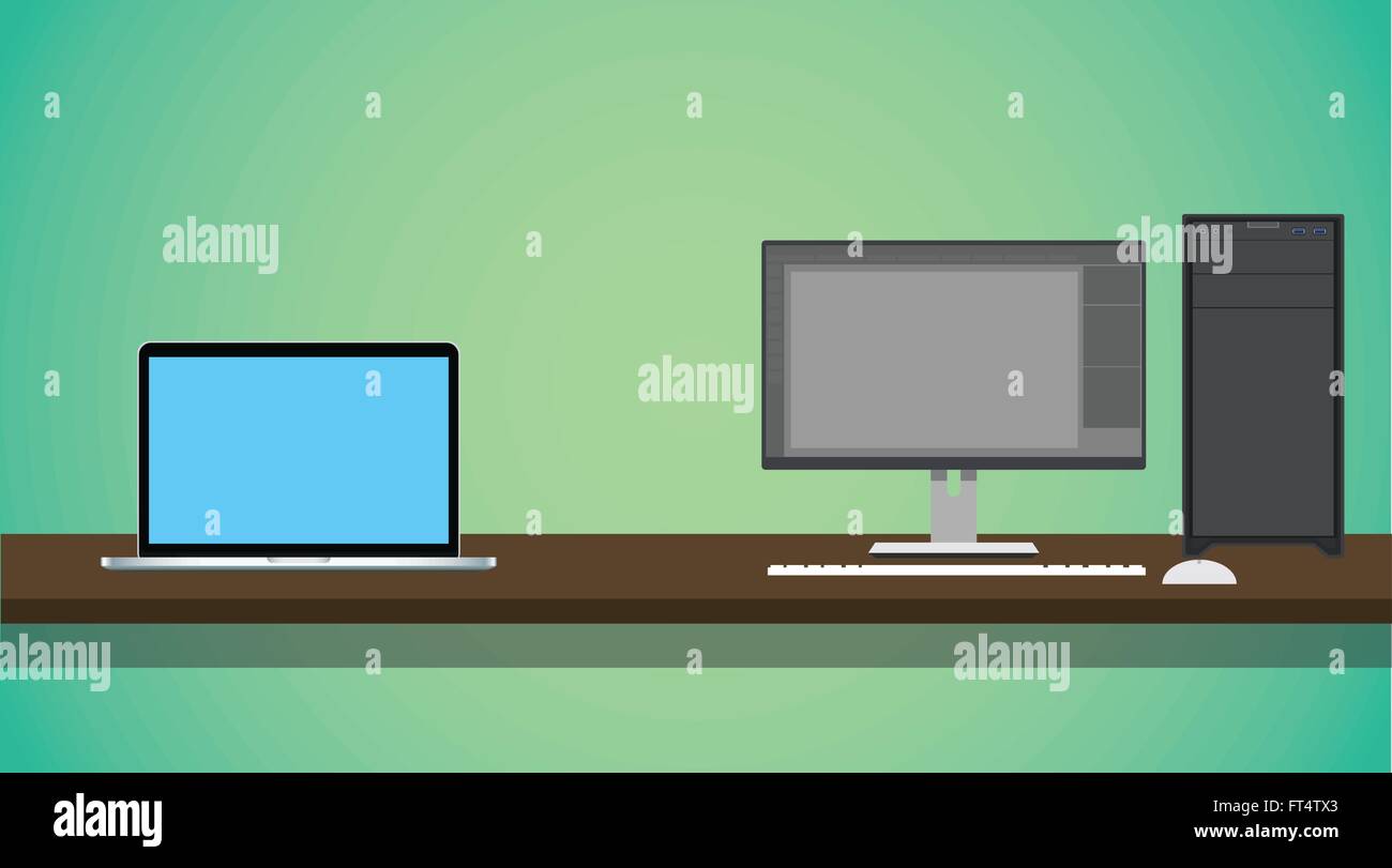 Green screen computer on desk Stock Vector Images - Alamy