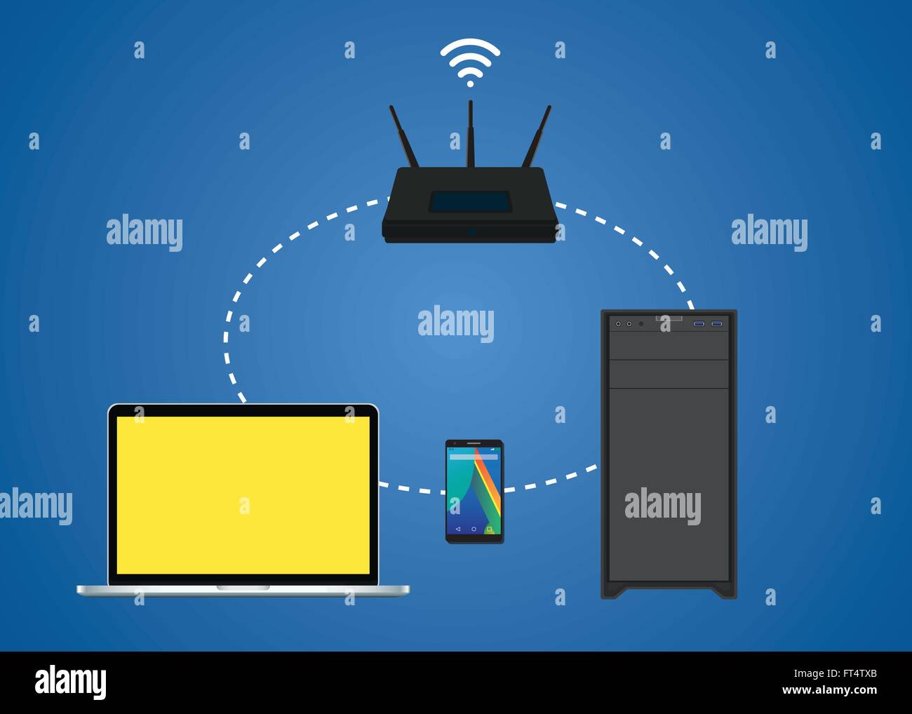 router wifi connection between notebook pc computer and smartphone ...