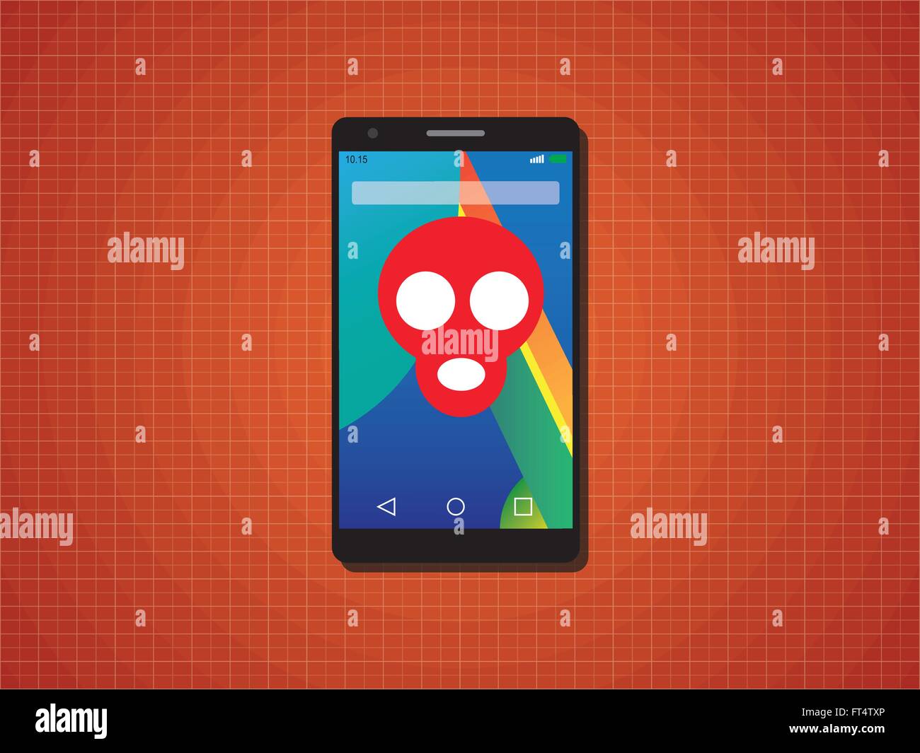 smartphone virus with skull illustration and red background Stock ...