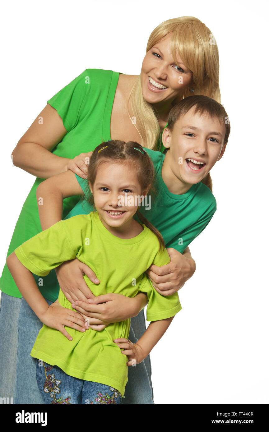 Happy family of three Stock Photo - Alamy