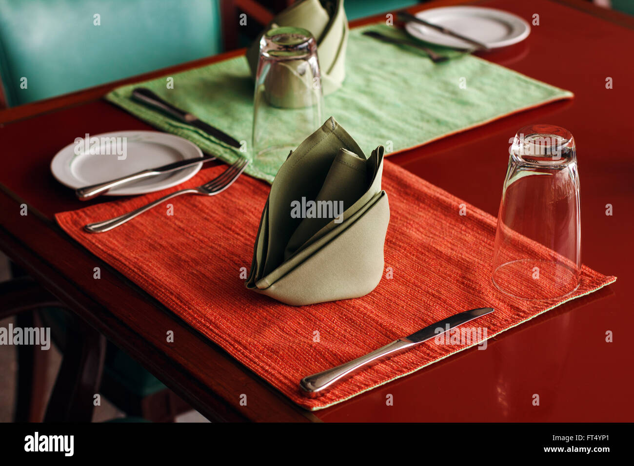 Dining Table Setting with Textile Napkin Stock Photo - Alamy