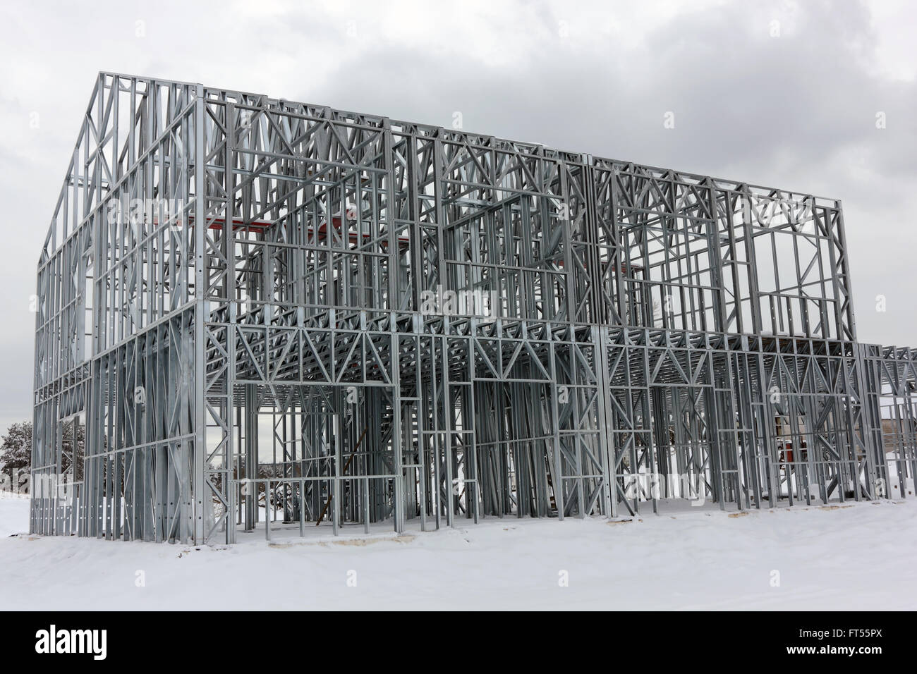 The framework of the modern rural house is made of galvanized metal ...