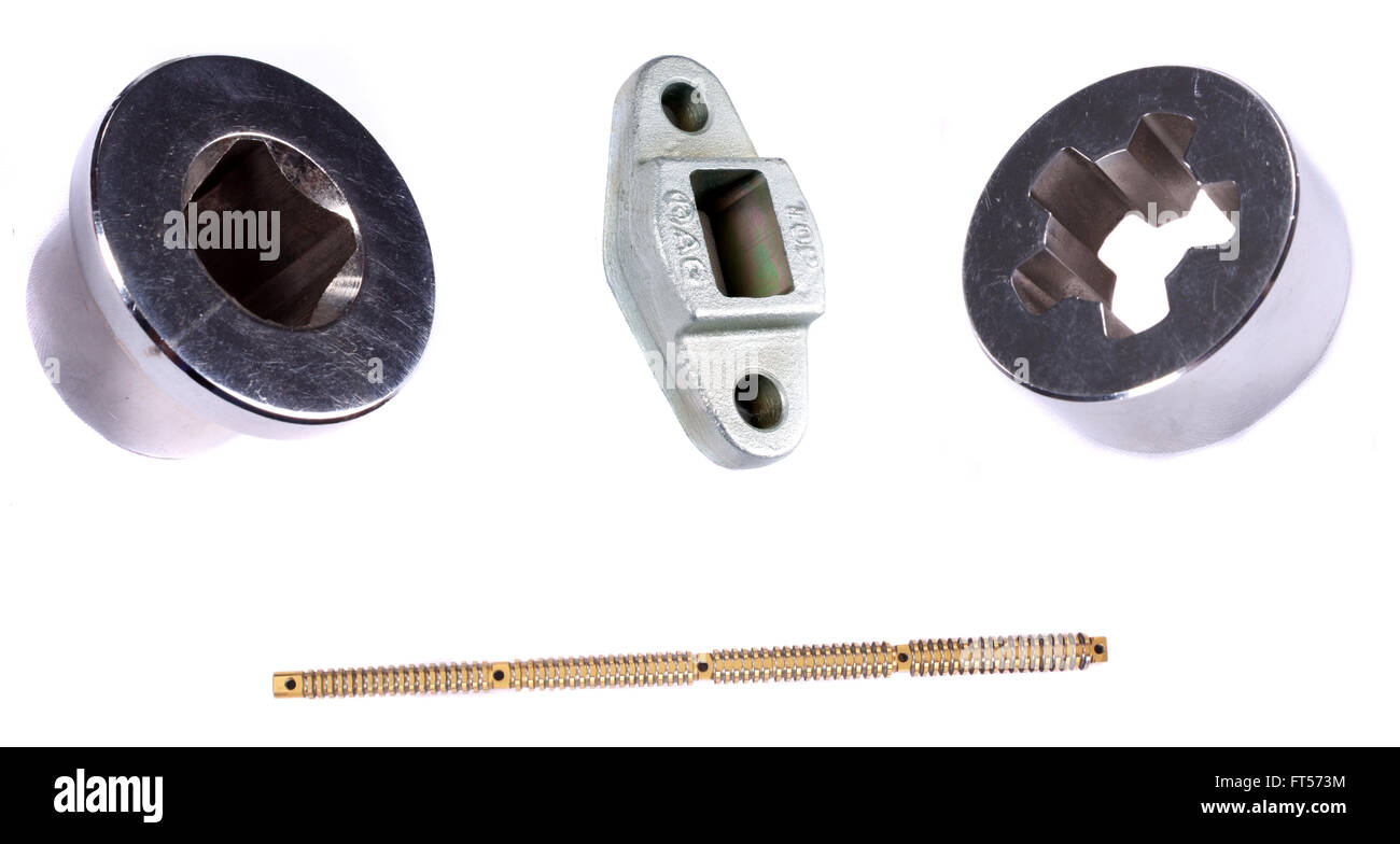 A set of different industrial broaches used in machinery and ...