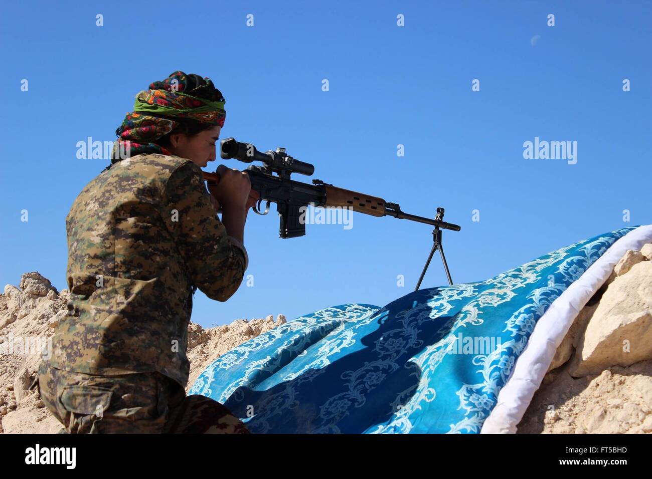 A female sniper with the Kurdish YPG during operations against the ...