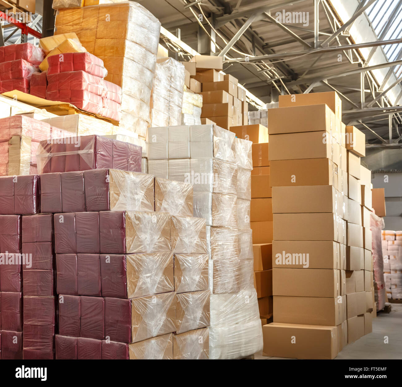 Warehouse interior rack and shelf with parcel boxes hi-res stock ...