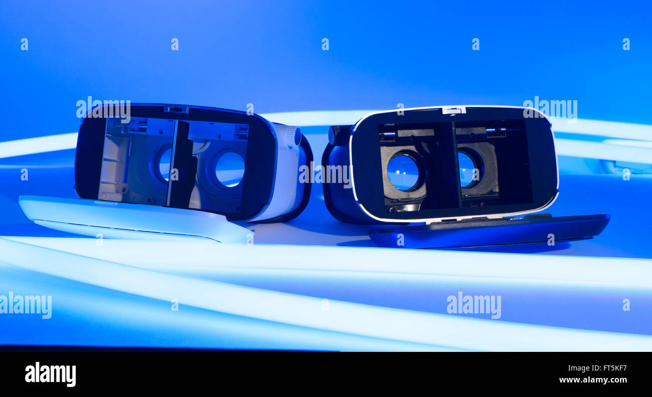 VR virtual reality googles blue neon lights Stock Photo - Alamy
