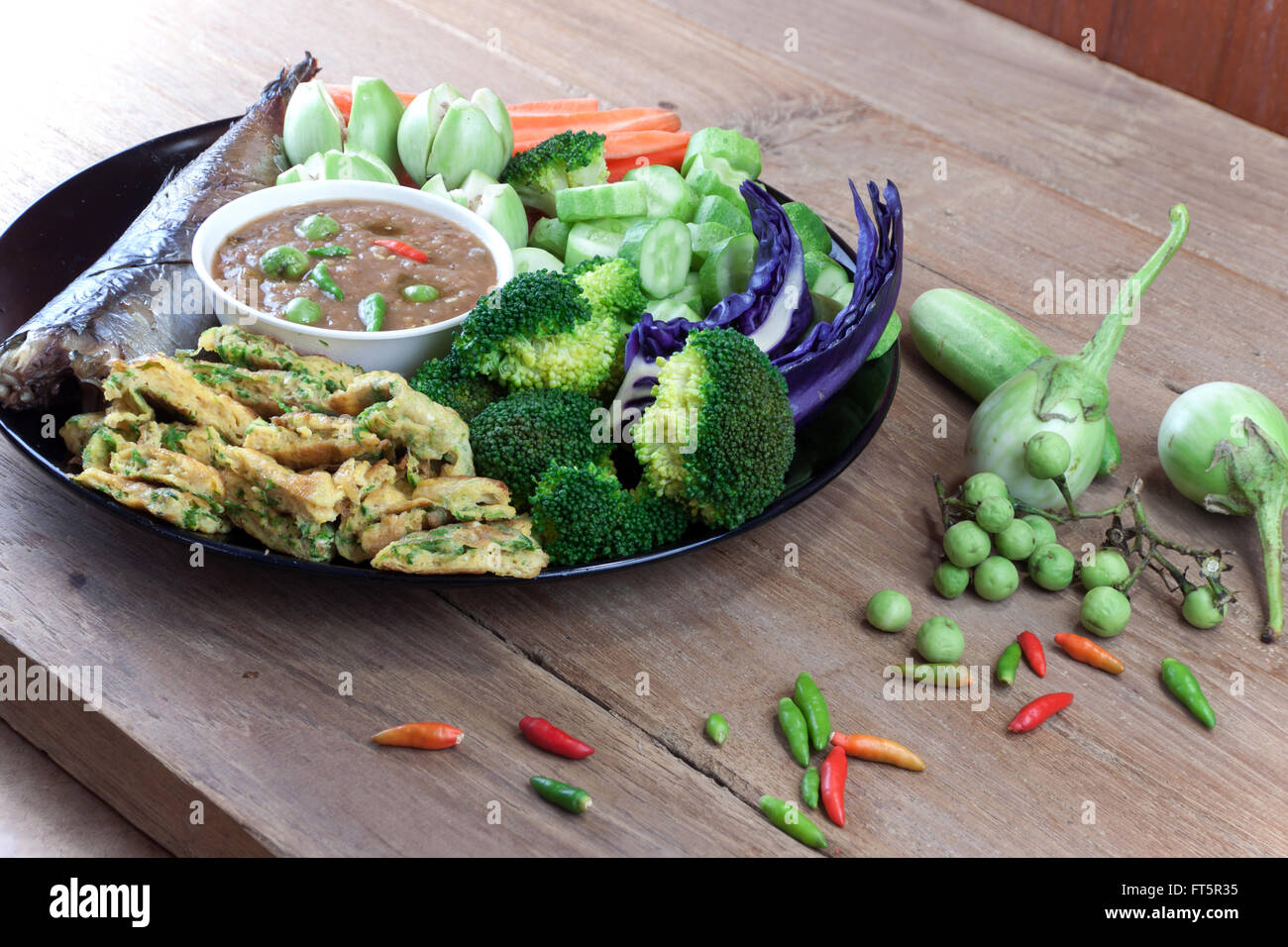 Fish Saba shoyu yaki and Shrimp paste chili sauce with blanched ...