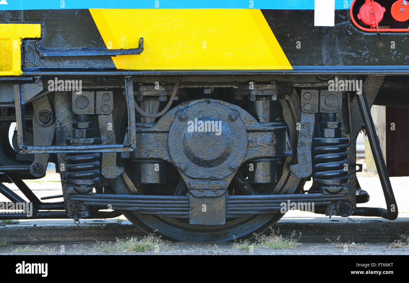 details of railway wheels wagon recondition Stock Photo - Alamy