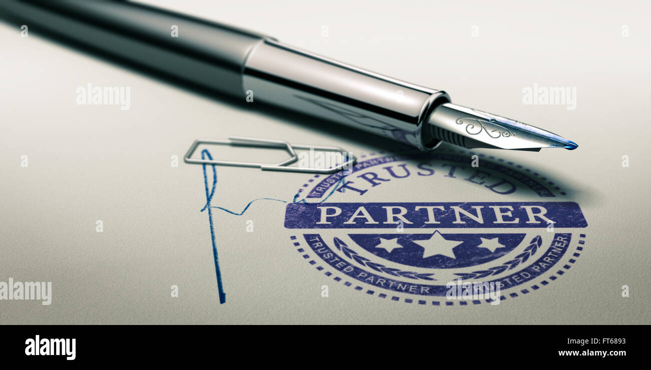 Trusted partner mark imprinted on a paper texture with signature and ...