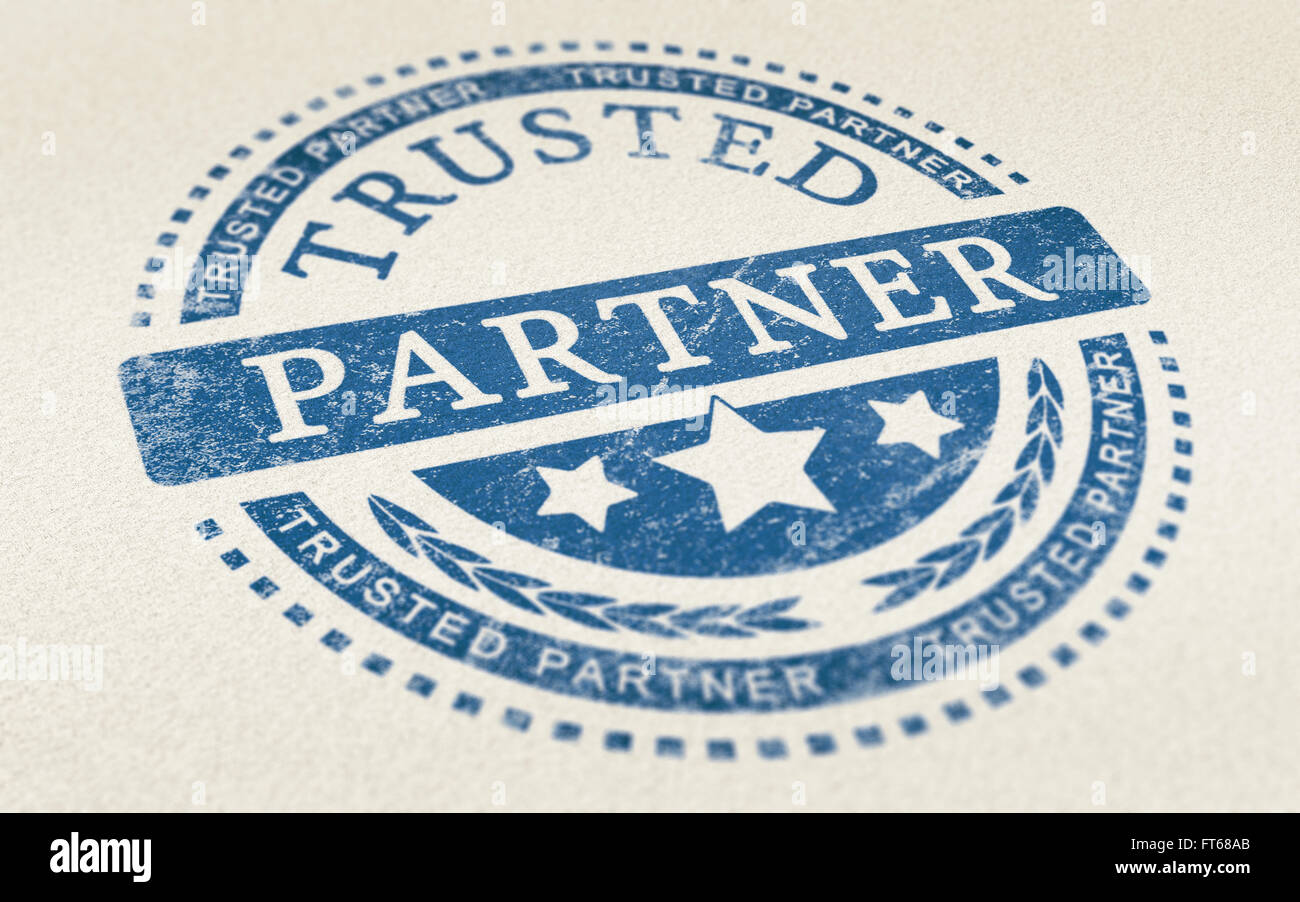 Trusted partner mark imprinted on a paper texture. Concept background ...