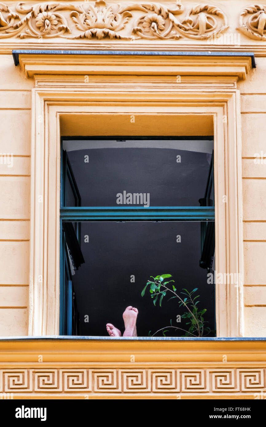 Feet On Windowsill High Resolution Stock Photography and Images - Alamy