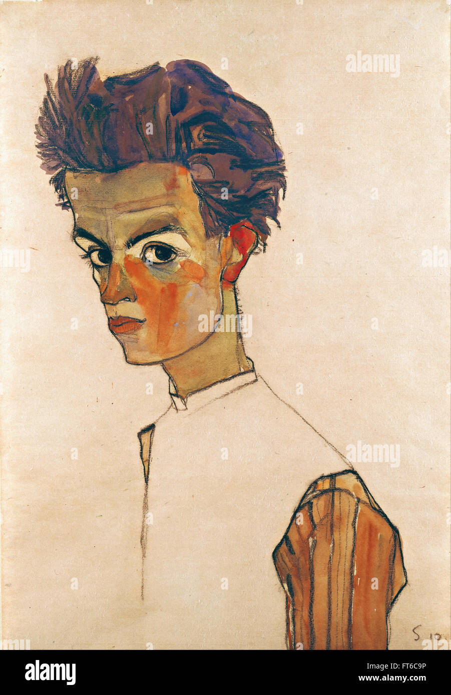 Art painting egon schiele self portrait with striped shirt leopold ...