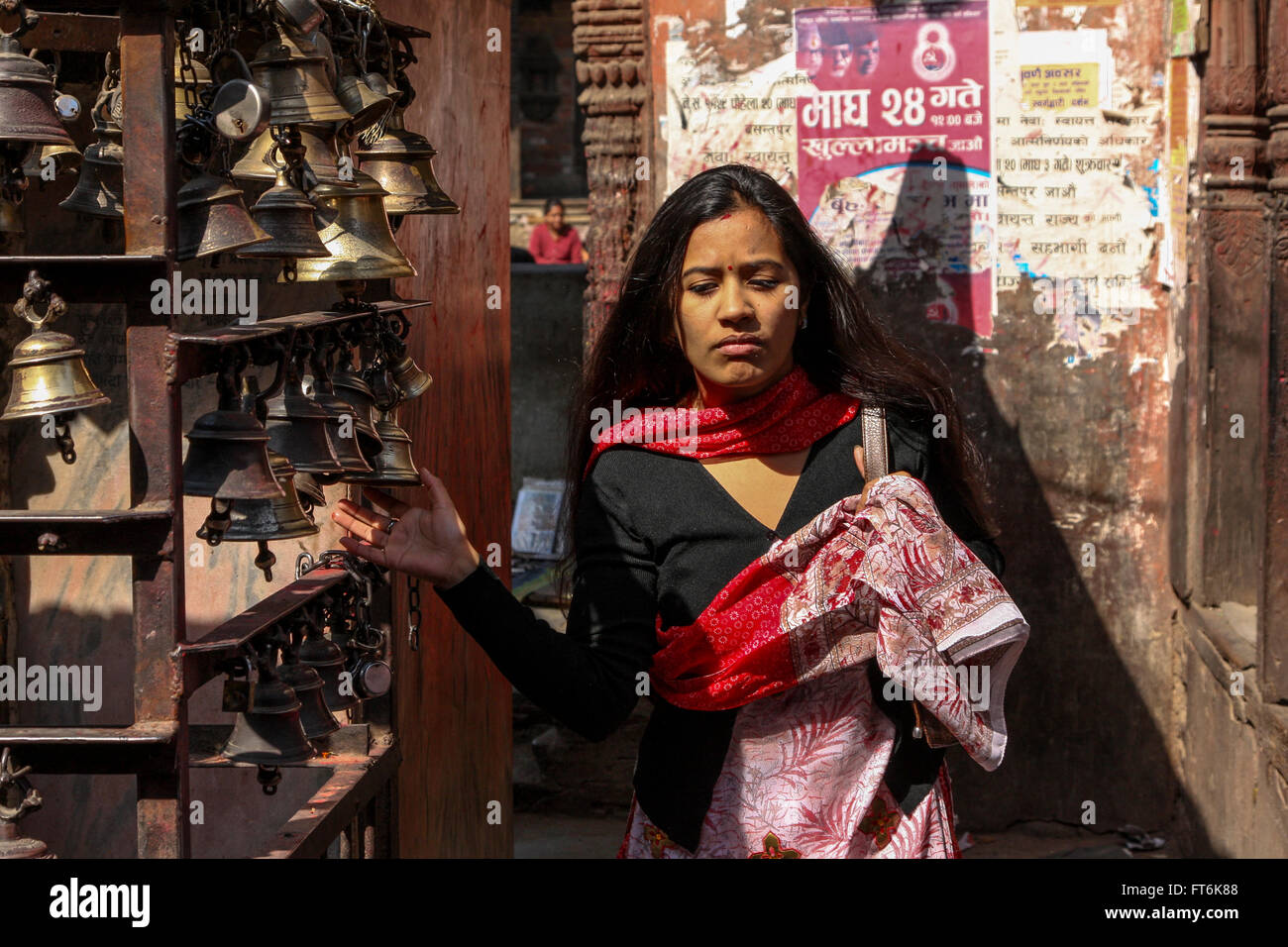 Nepal, Kathmandu. Ringing Bells at Ashok Binayak (Maru Ganesh) Shrine ...