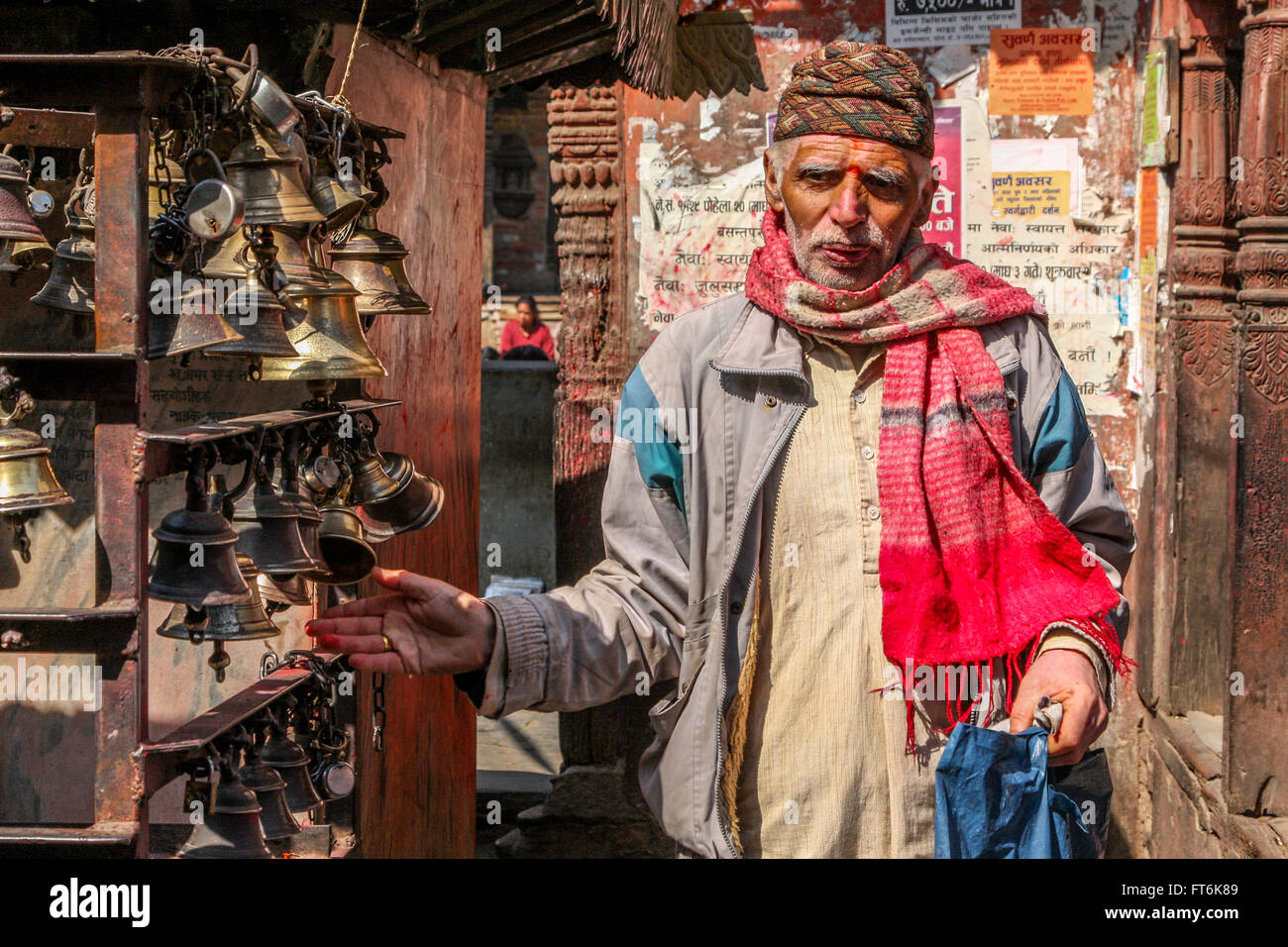 Nepal, Kathmandu. Ringing Bells at Ashok Binayak (Maru Ganesh) Shrine ...