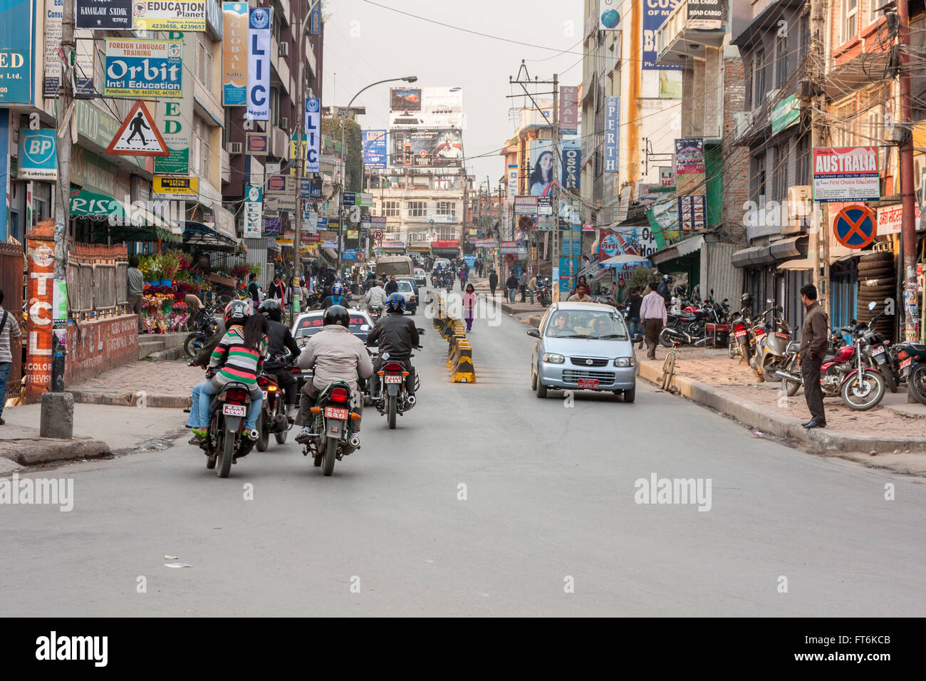 Nepal, Kathmandu. Motorcycle Traffic on Putali Sadak Street. Driving on ...