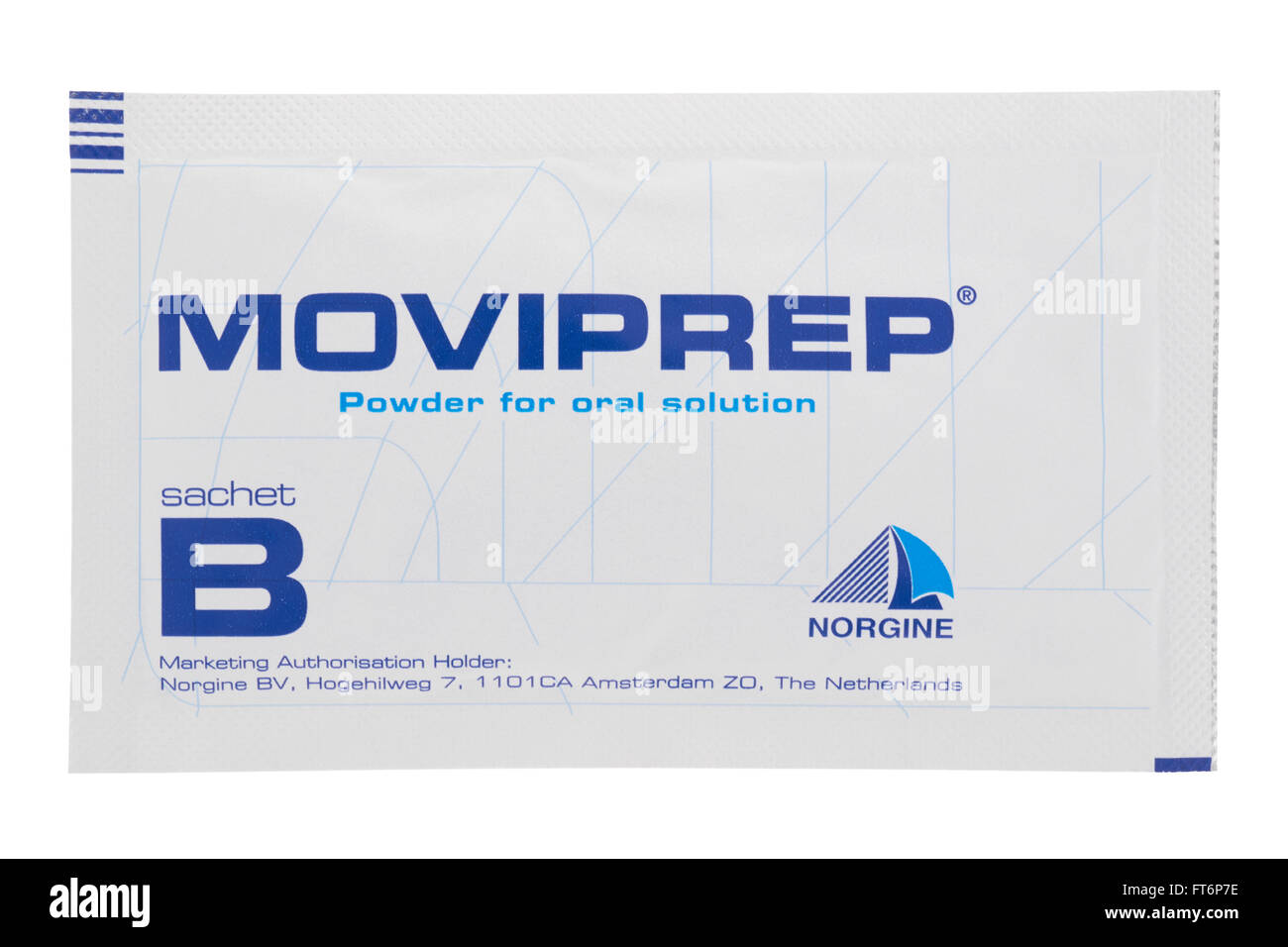 Packet of Moviprep sachet B on white background Stock Photo - Alamy