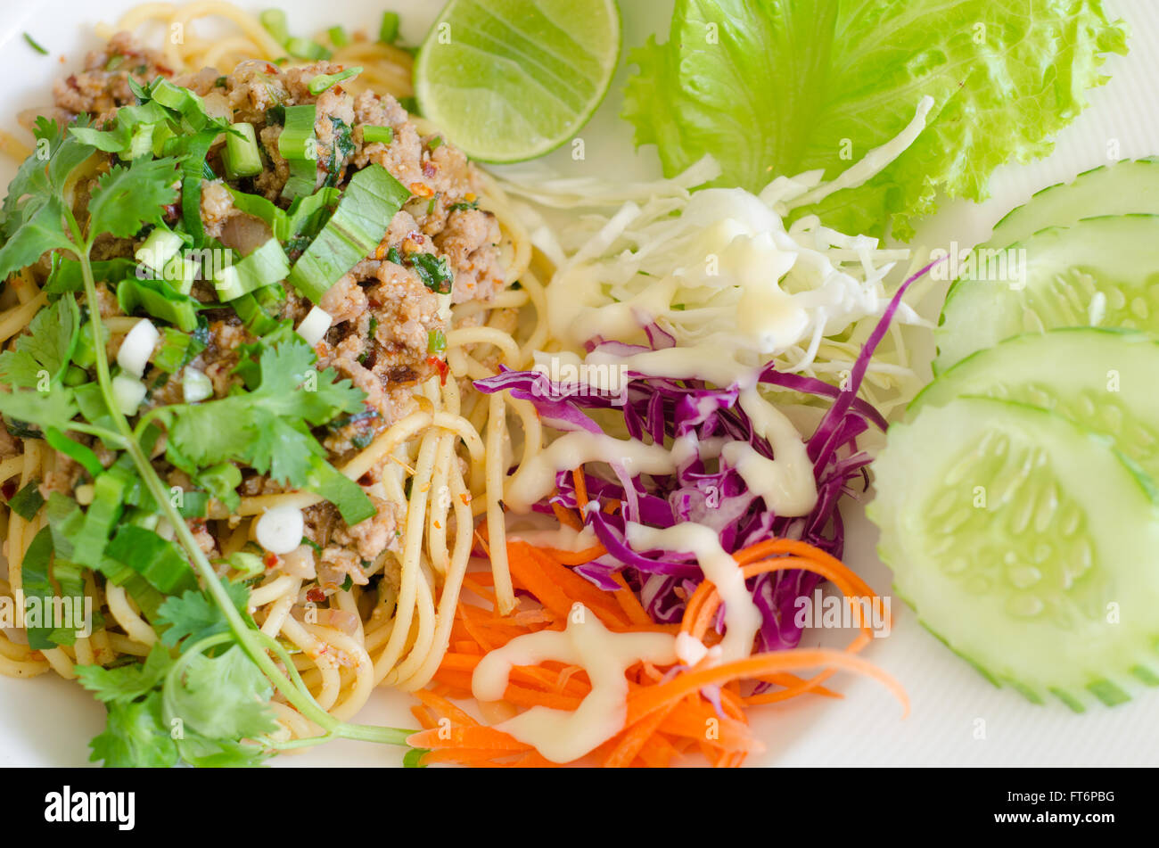Spaghetti pork sauce, Thai style food Stock Photo - Alamy