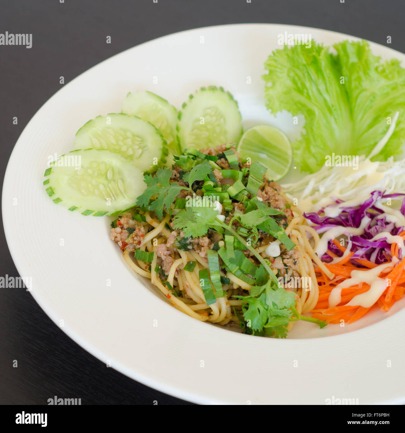 Spaghetti pork sauce, Thai style food Stock Photo - Alamy