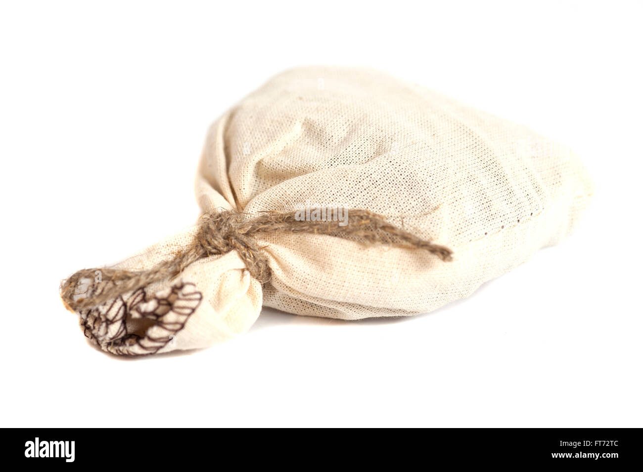 Tied with rope sack bag isolated on white Stock Photo - Alamy