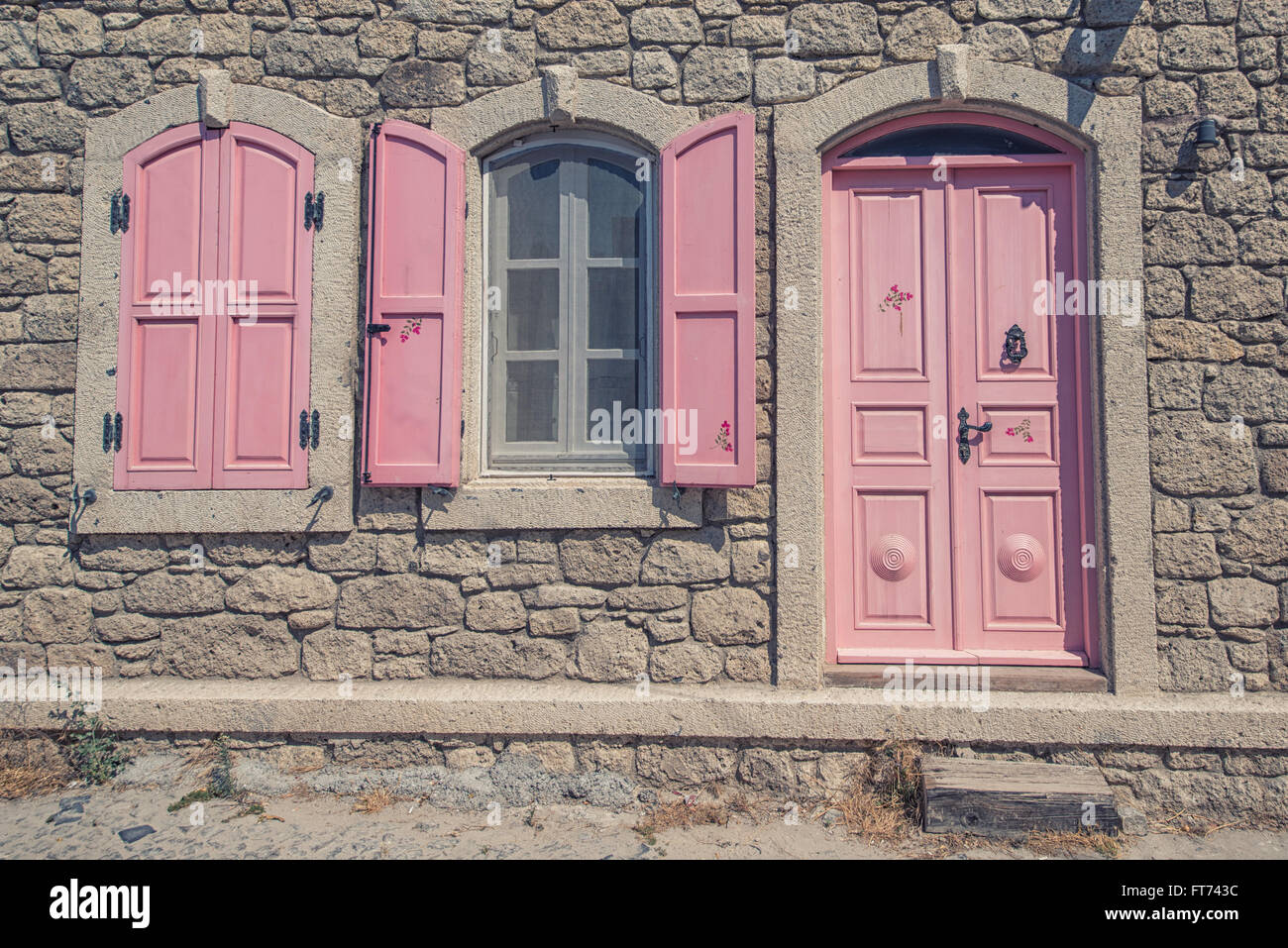 Vintage Pink House Entrance Stock Photo - Alamy