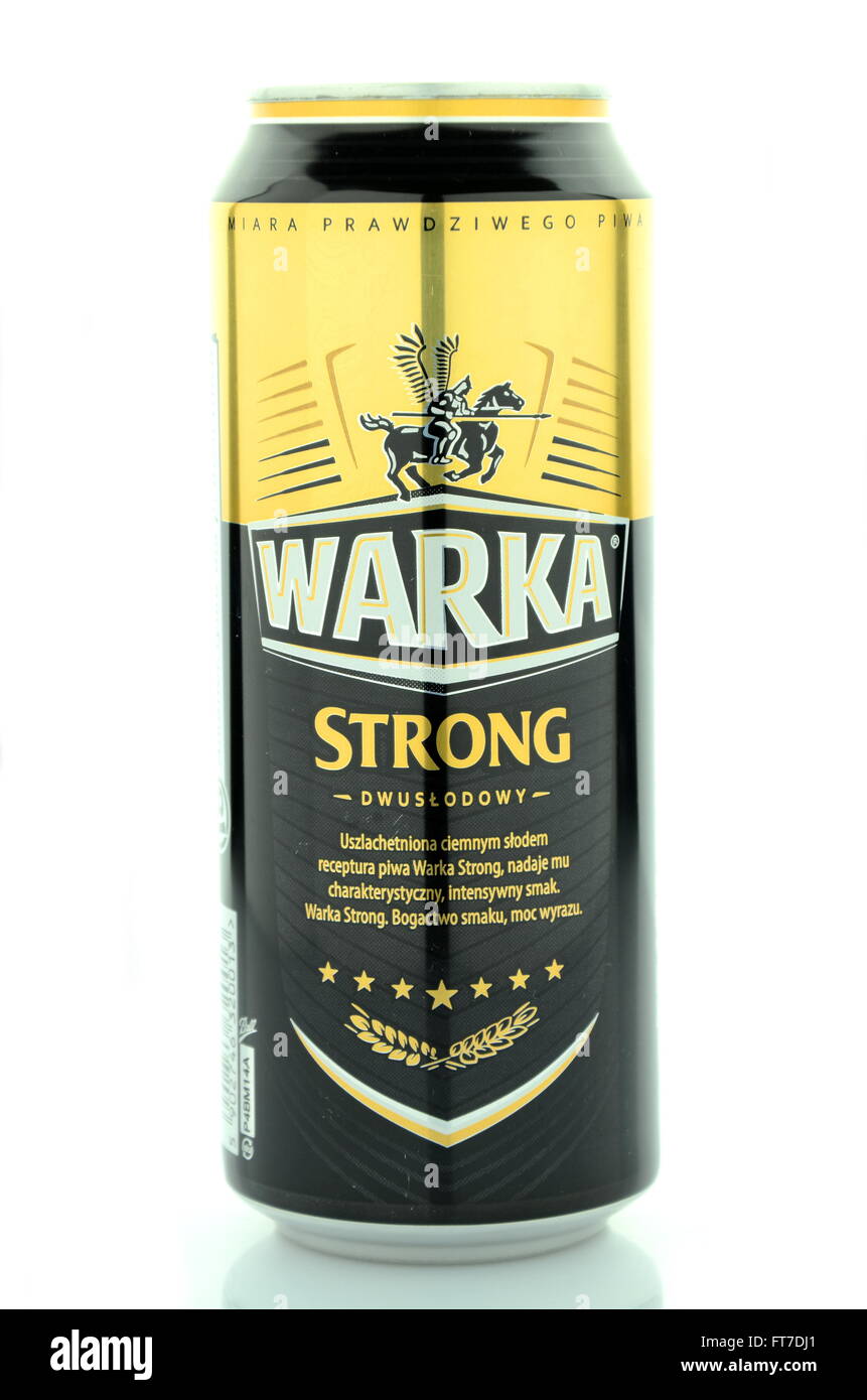 Warka strong beer isolated on white background Stock Photo - Alamy