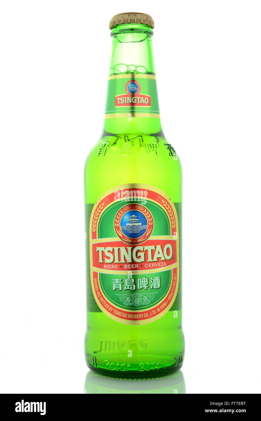 Tsingtao beer isolated on white background Stock Photo - Alamy