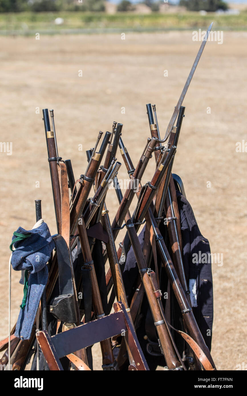 American Civil War era equipment on display at a reenactment Stock ...