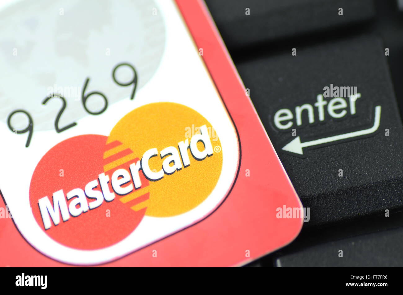 Closeup of MasterCard debit card on laptop keyboard Stock Photo - Alamy