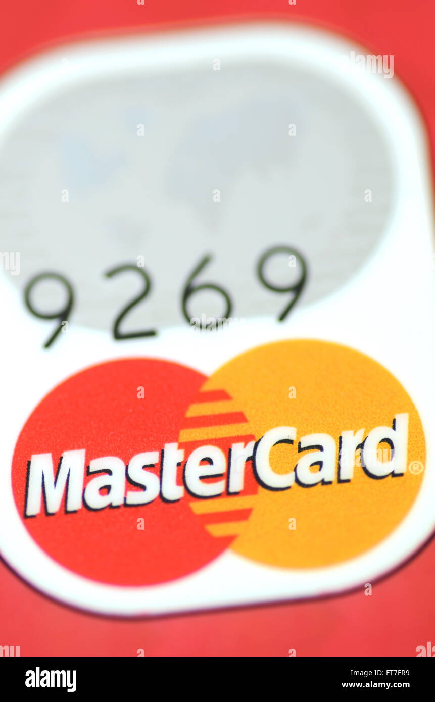 Closeup of MasterCard debit card isolated on white background Stock ...