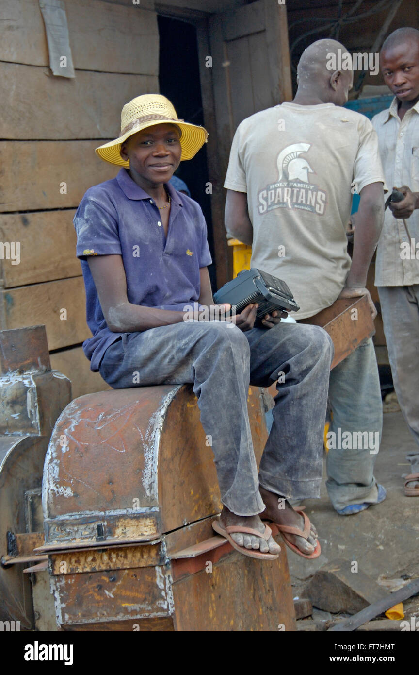 Kampala, Uganda-11 April 2017. The way people life in Uganda. Boy ...