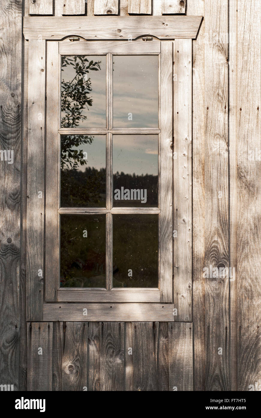 Old wooden wall with window Stock Photo - Alamy