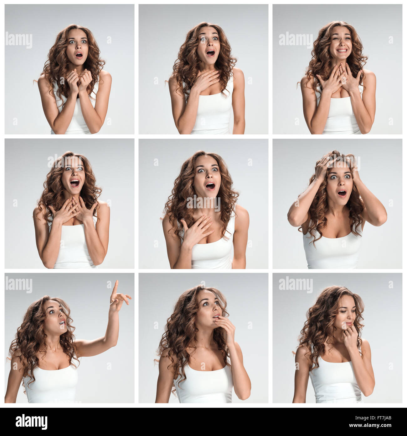 The set of female portraites with shocked facial expression Stock Photo ...