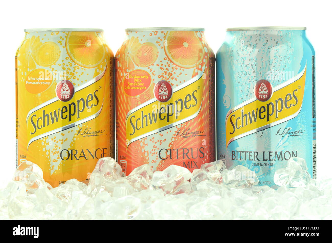 Schweppes drink on ice cubes Stock Photo - Alamy