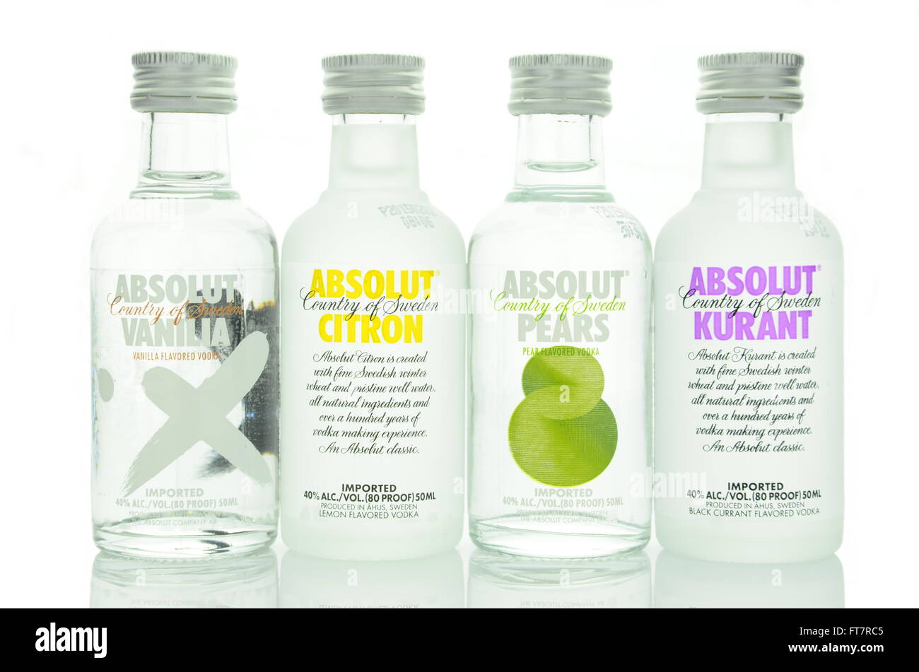 Variety of Absolut flavoured vodka isolated on white Stock Photo - Alamy
