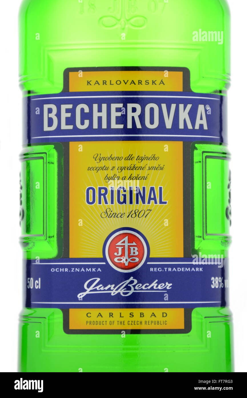Bottle of Becherovka isolated on white background Stock Photo - Alamy