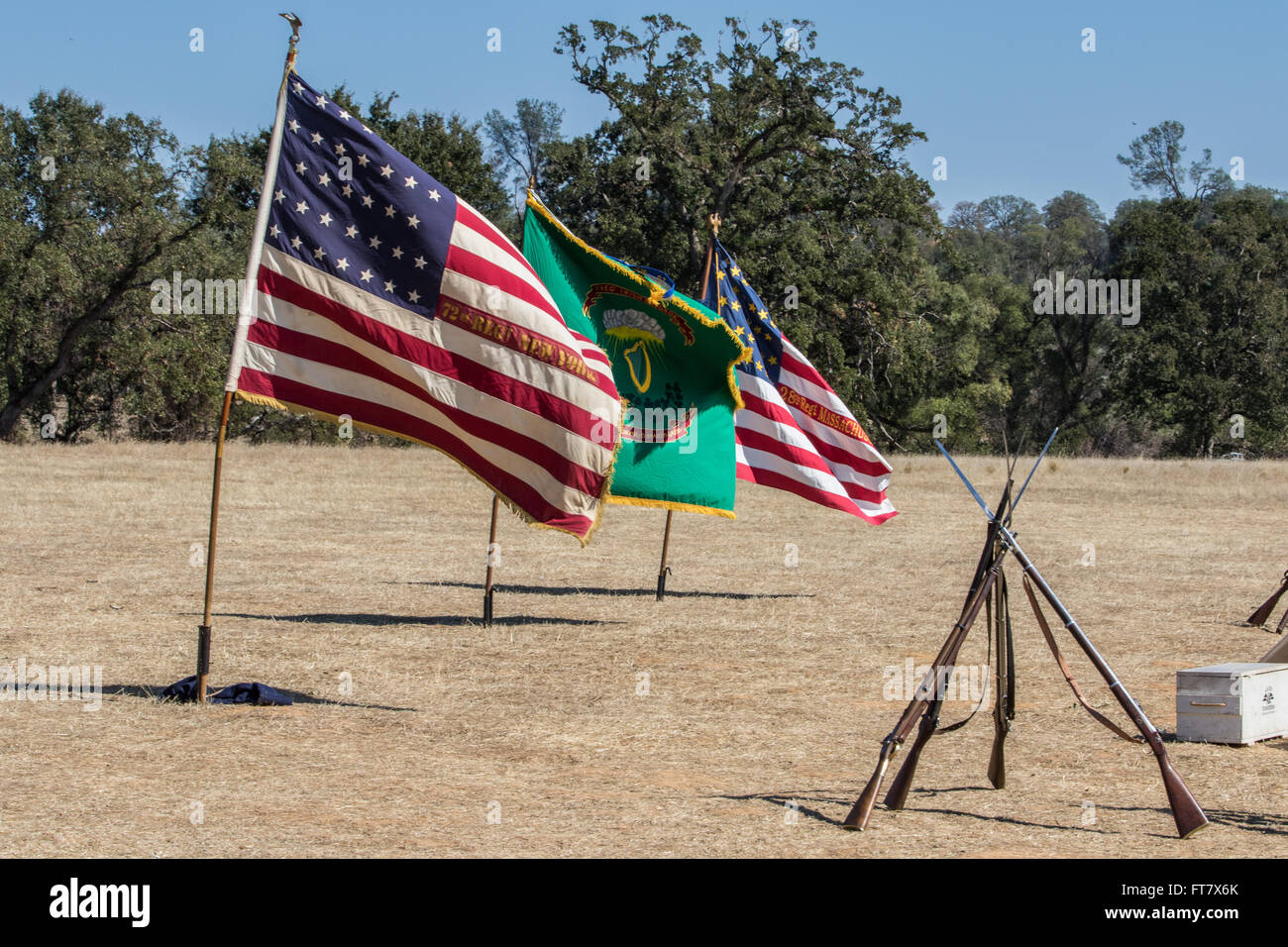 Union flags on display at an American Civil War reenactment Stock Photo ...